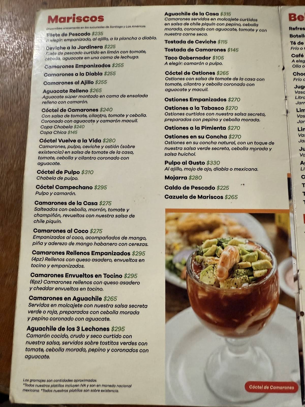 Carta del restaurante Los Toreados del Álamo, Santiago, México 85
