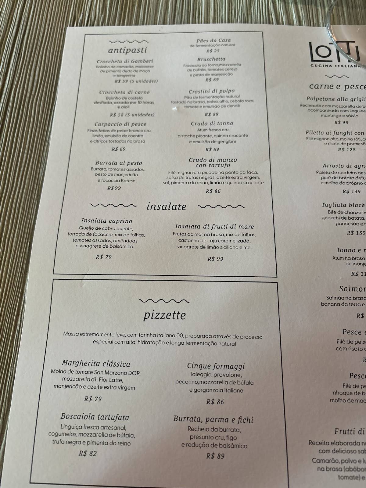 Menu em Lotti Cucina Italiana restaurante, Salvador