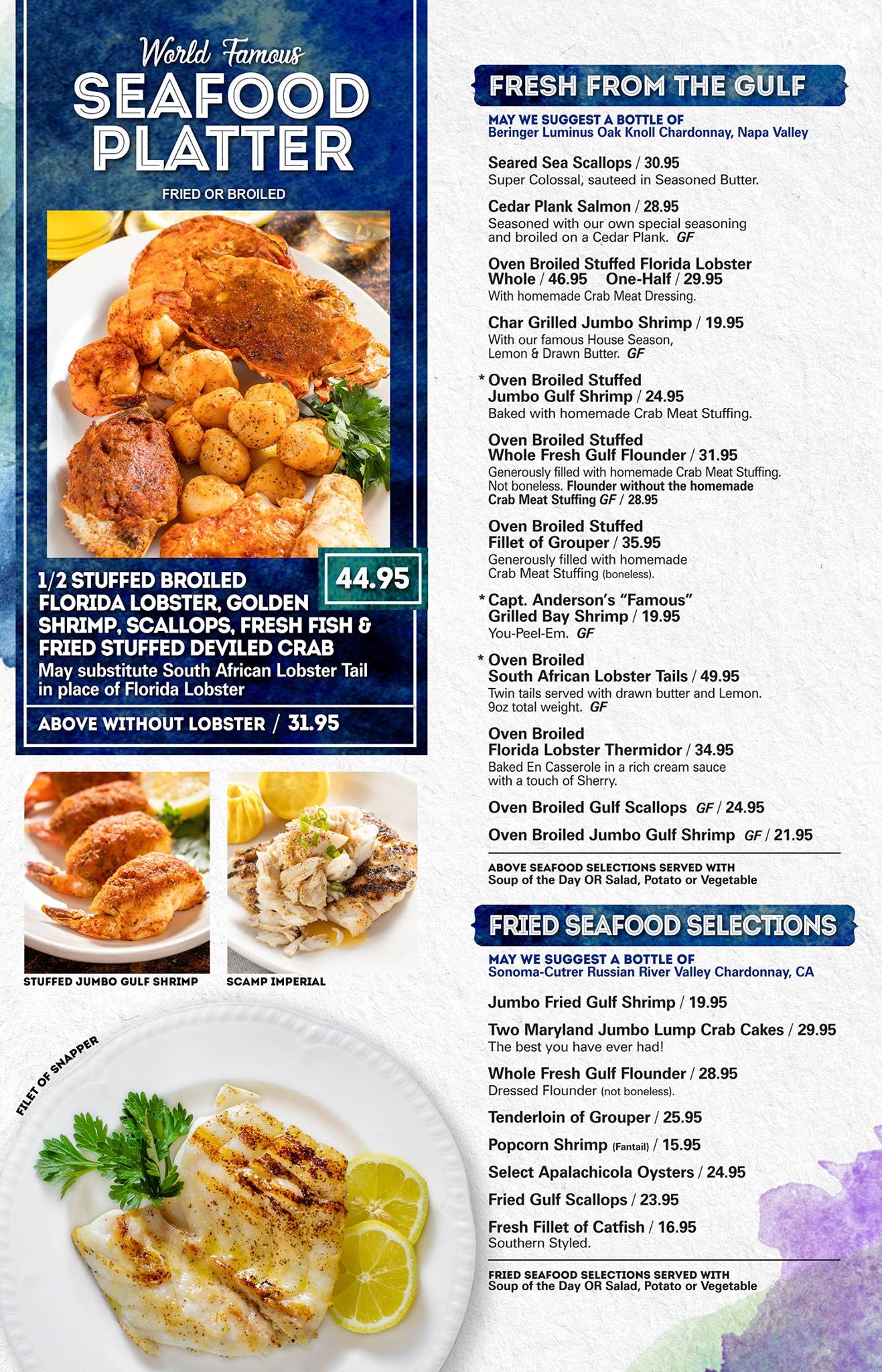 Menu at Capt. Anderson's Restaurant, Panama City Beach