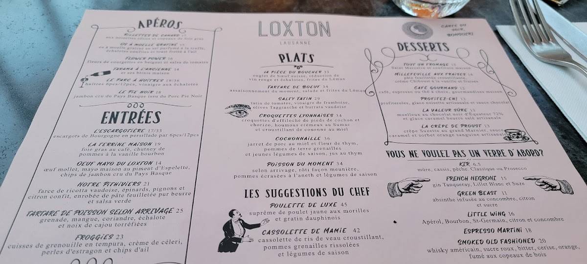 Carta de Brasserie Loxton - Bar & Brunch, Lausana