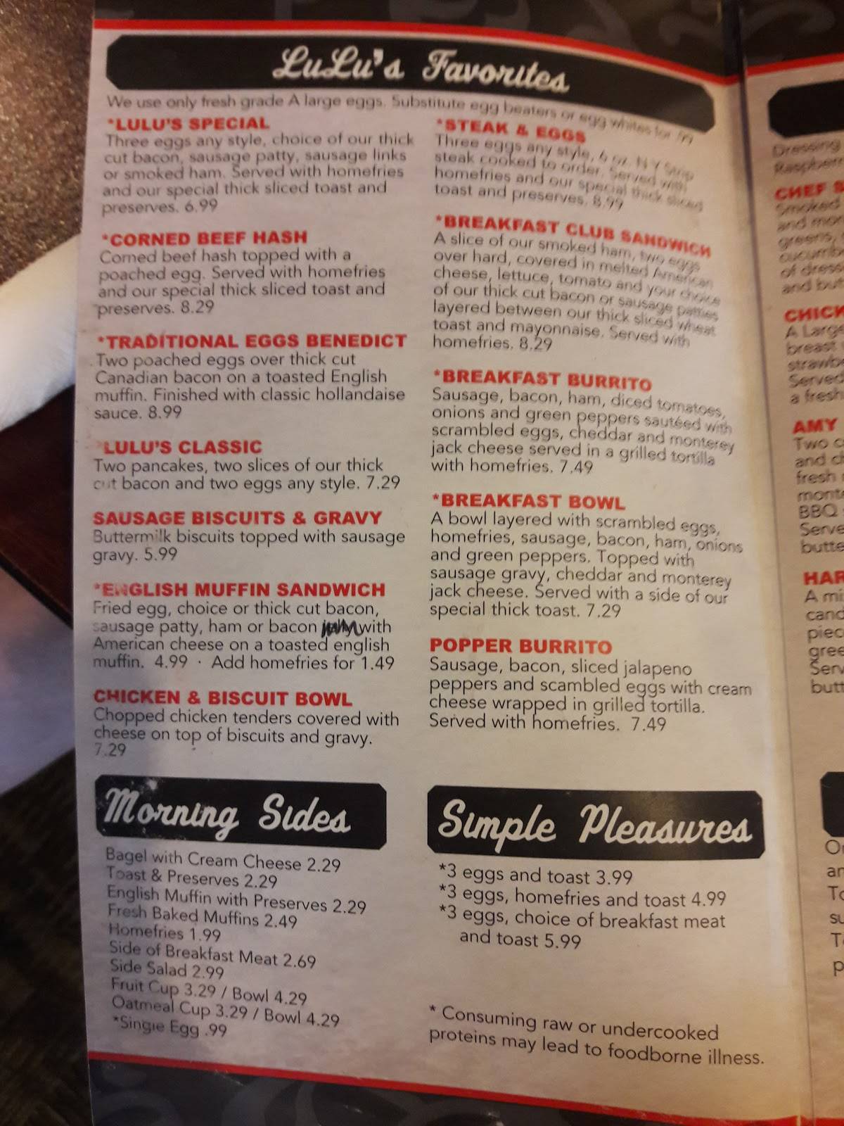 Menu at LuLu's Diner restaurant, Lima, Bellefontaine Ave