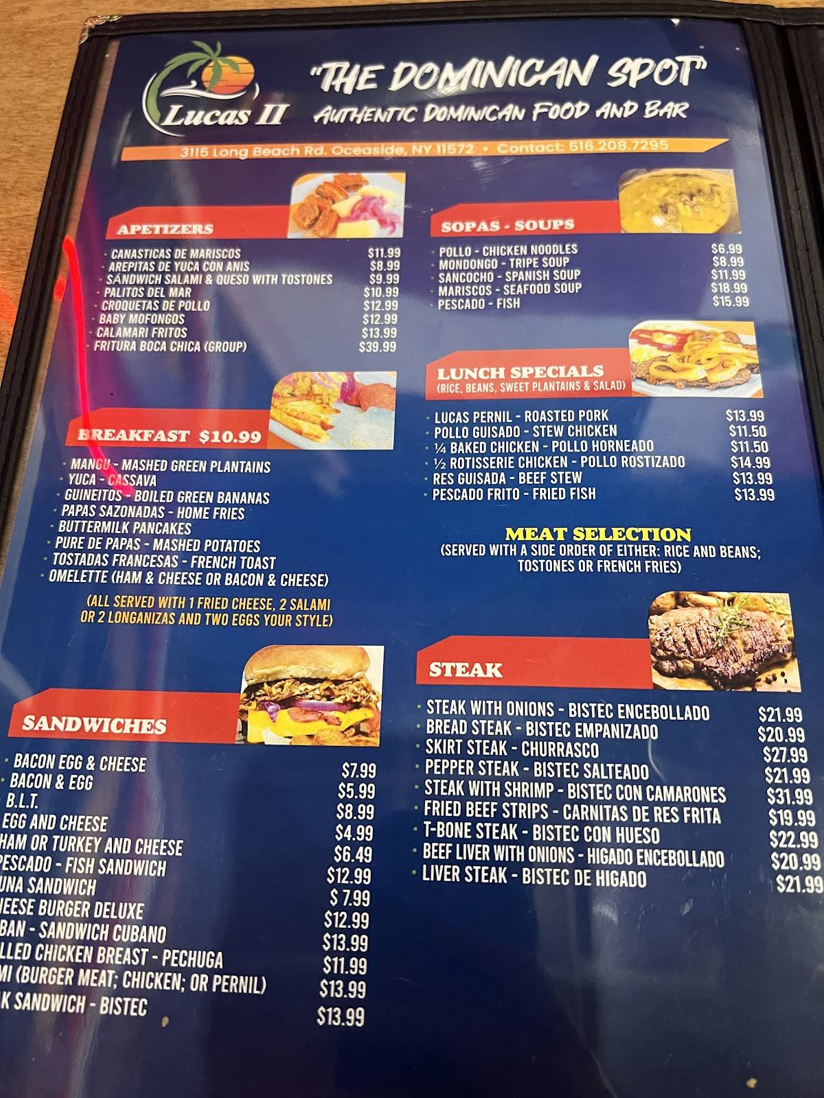 Menu at Lucas II The Dominican Spot pub & bar, Oceanside