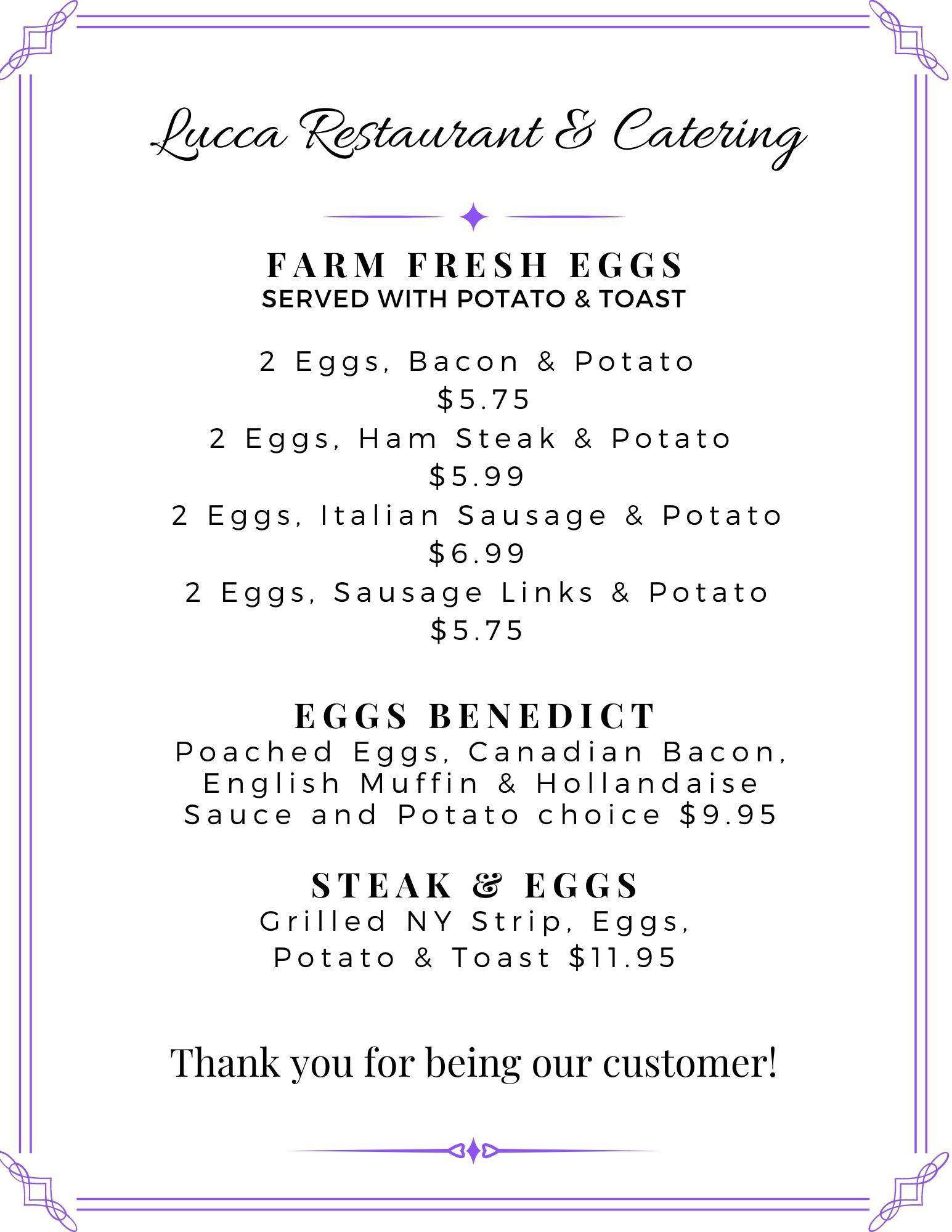 Menu at Lucca Restaurant, Taylor