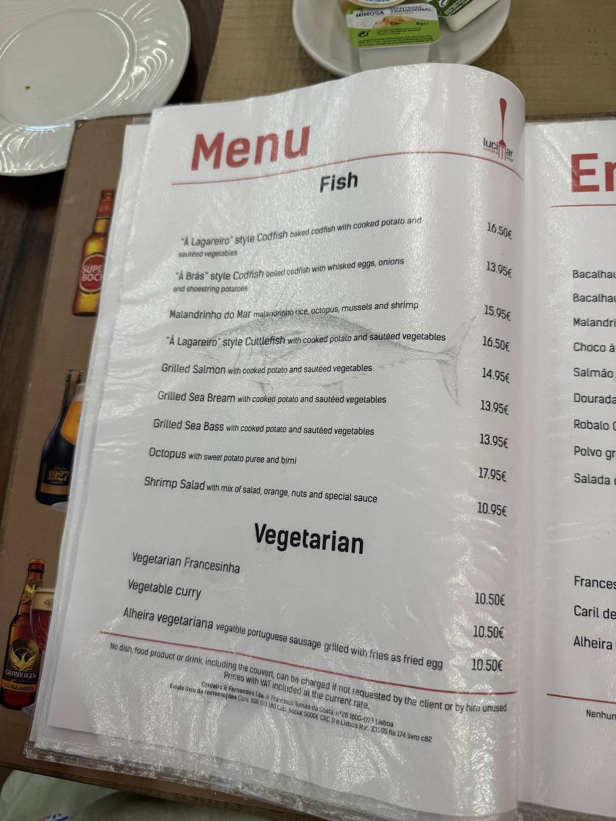 Menu em Lucimar Gemini restaurante, Lisboa, R. Sousa Lopes 59