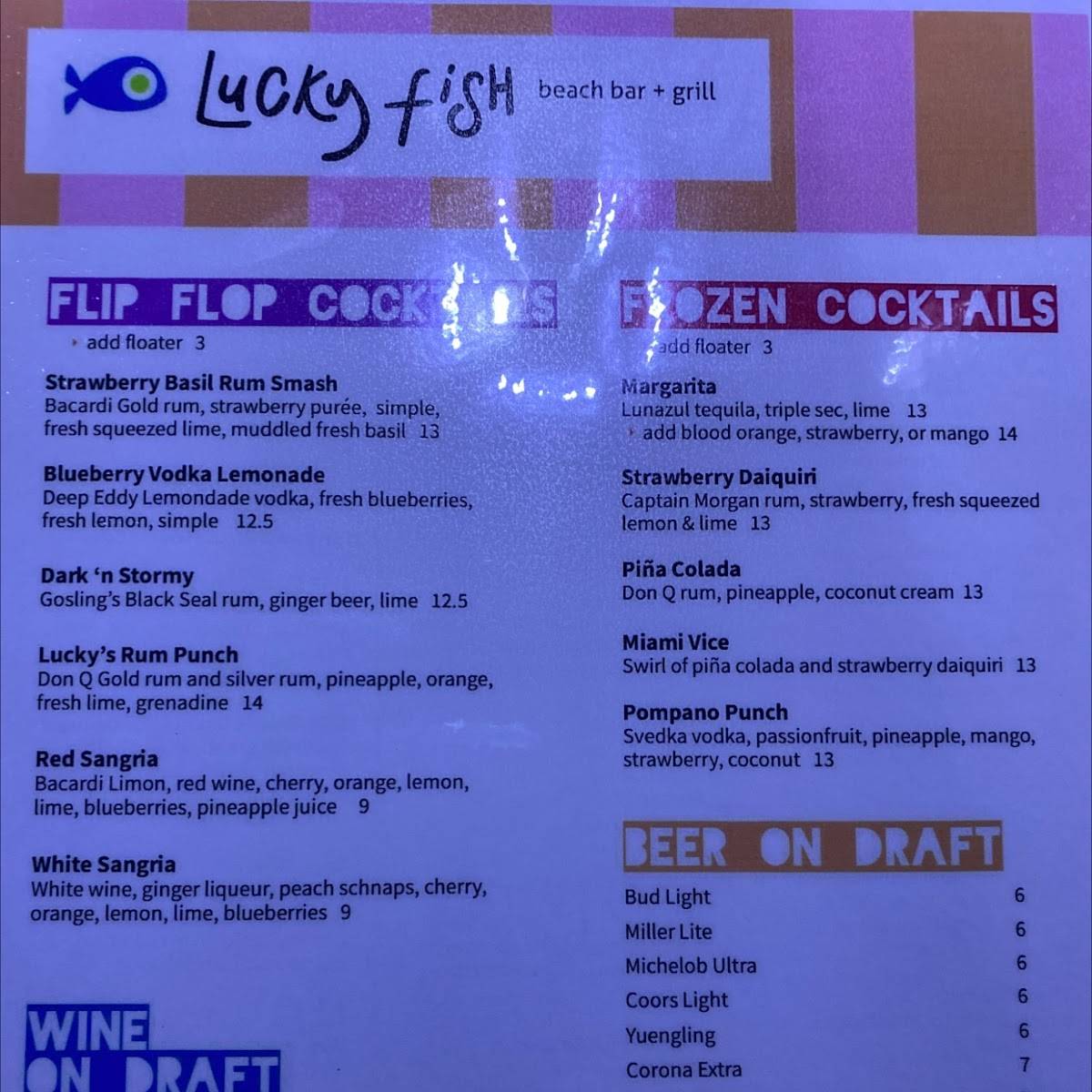 Menu at Lucky Fish Beach Bar + Grill, Pompano Beach