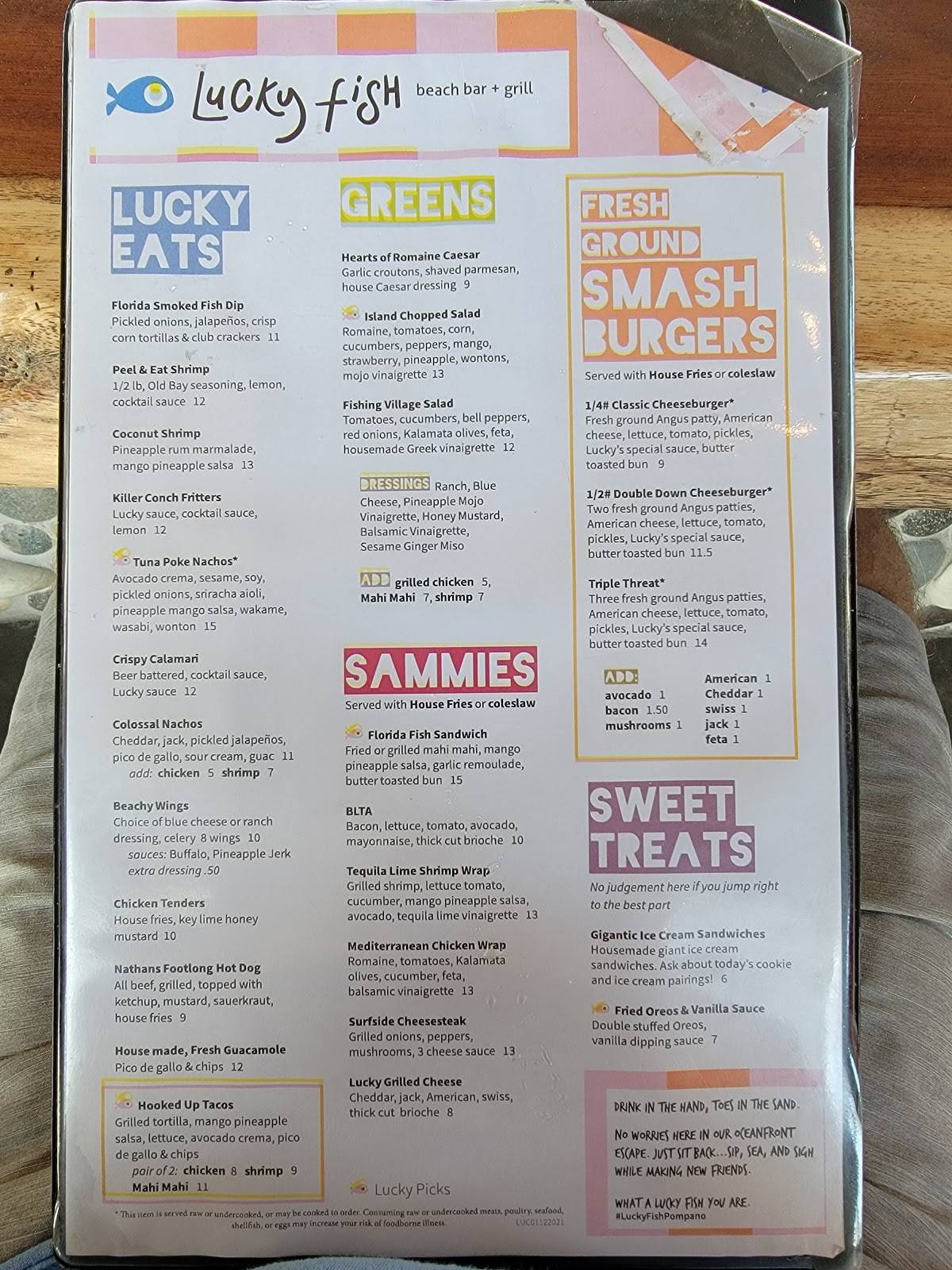 Menu at Lucky Fish Beach Bar + Grill, Pompano Beach