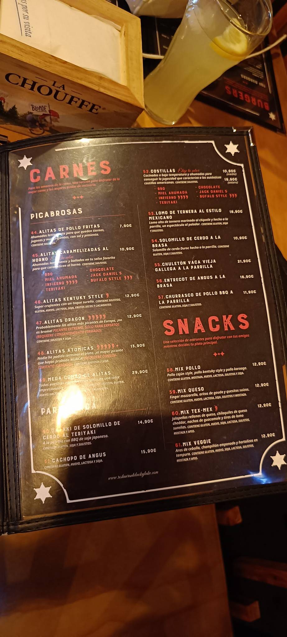 Carta de pizzería LUCKY LUKE, Lucena