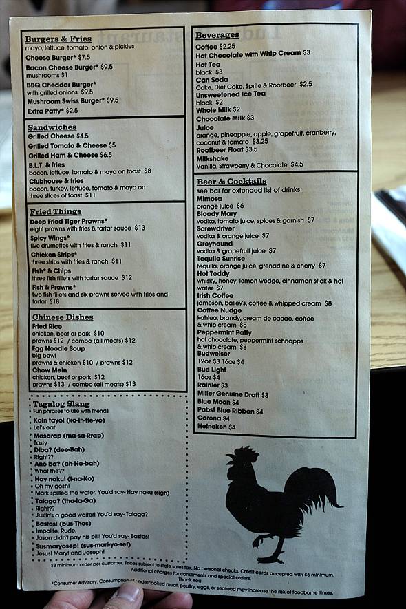 Menu at Ludi's restaurant, Seattle