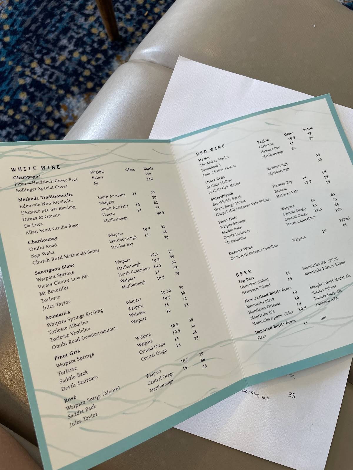 Menu at Lume Restaurant, Christchurch