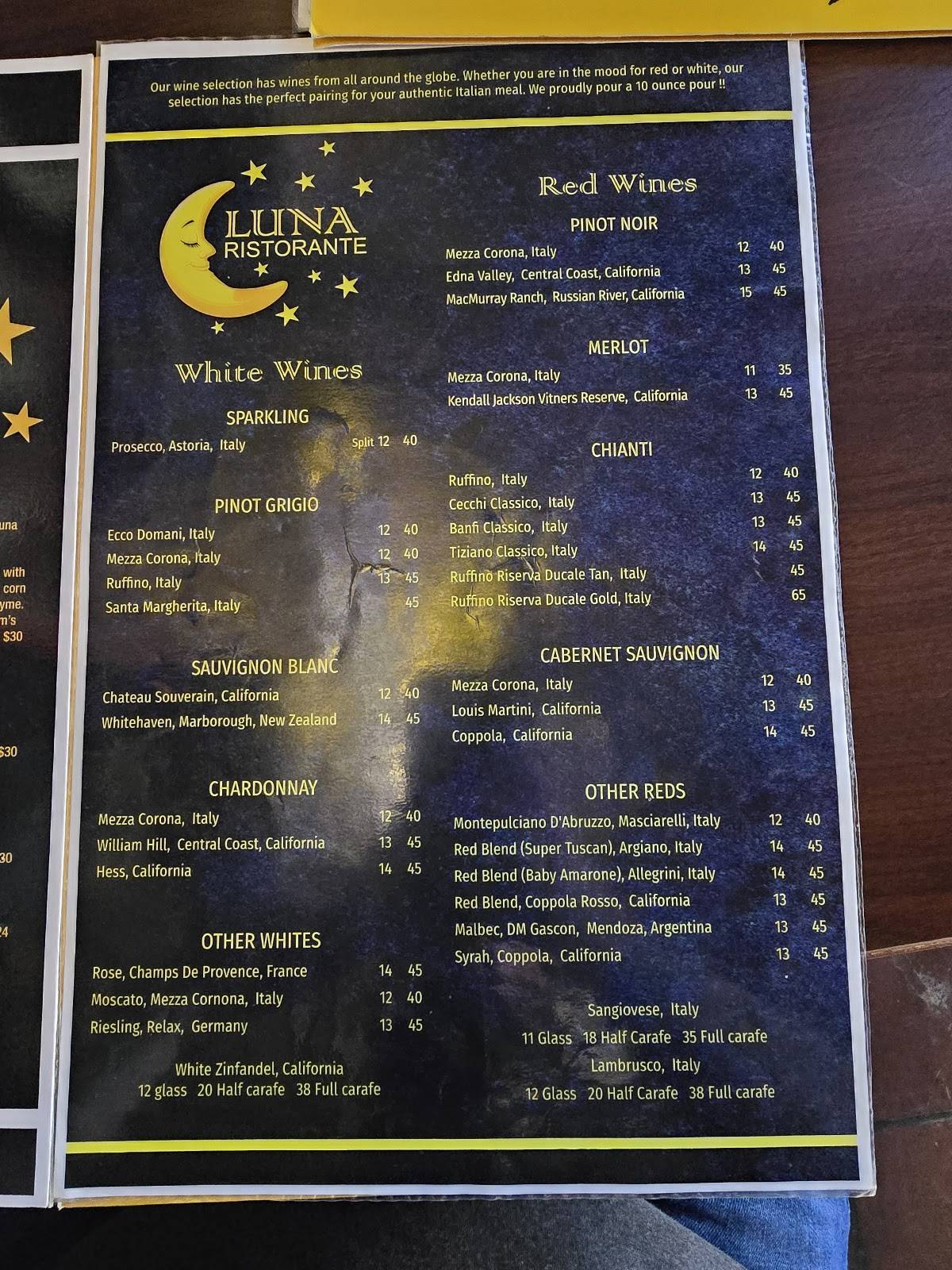 Menu at Luna Restaurant, Venice