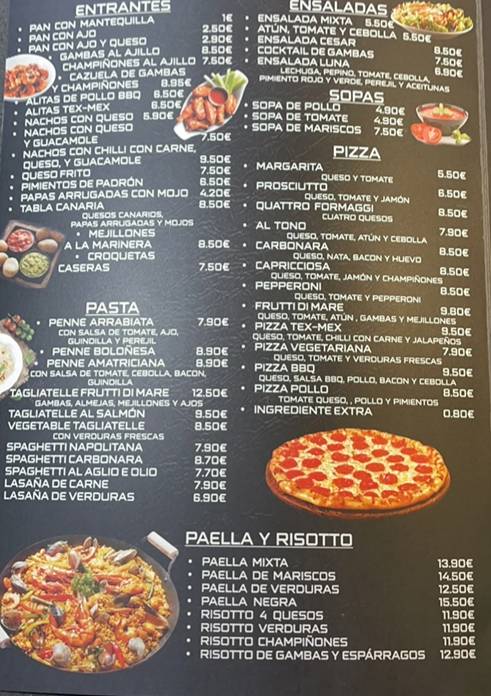 Menu at Luna restaurant, Tías, Av. de las Playas