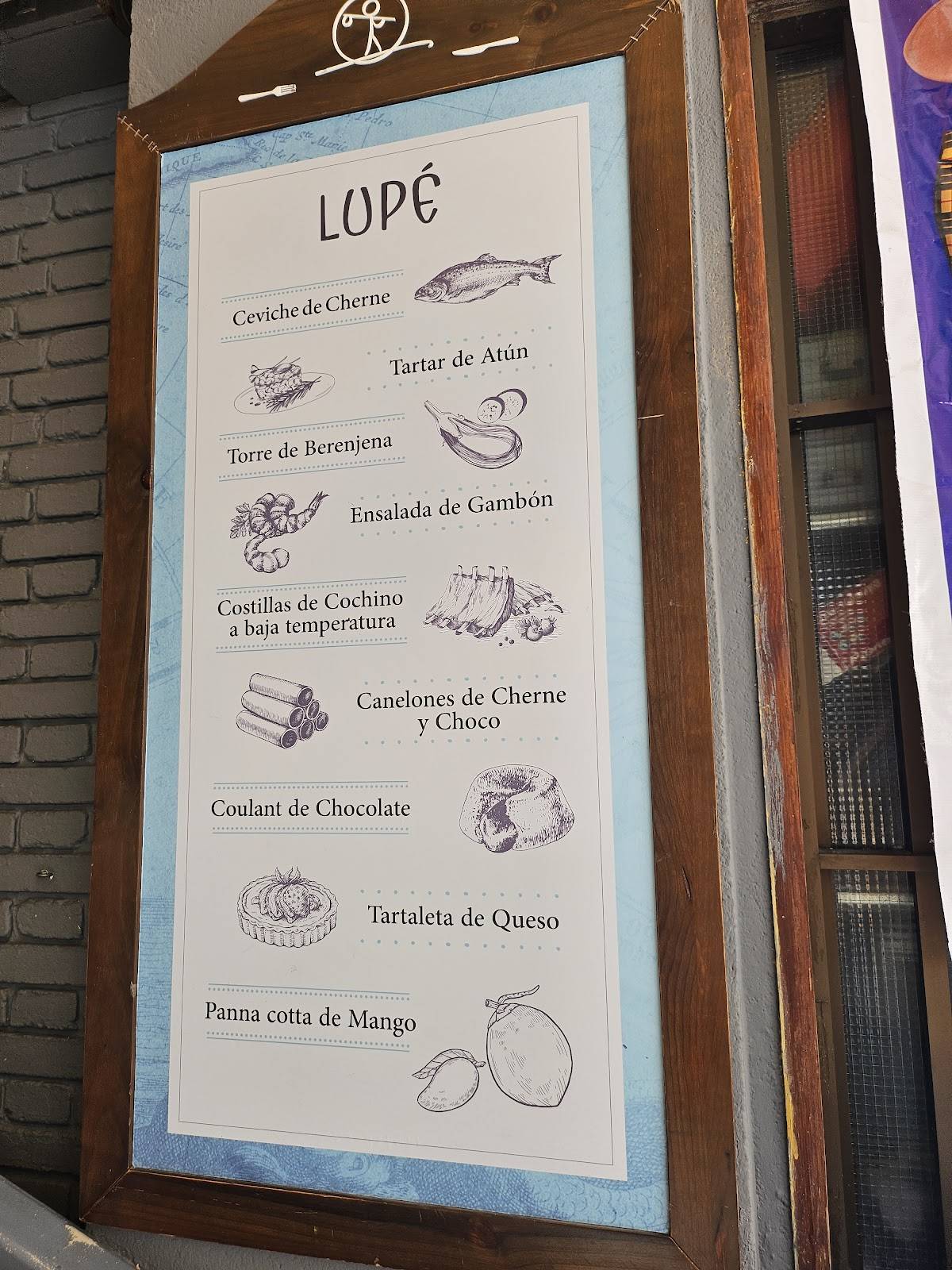 Menu at Lupé restaurant, Las Palmas de Gran Canaria