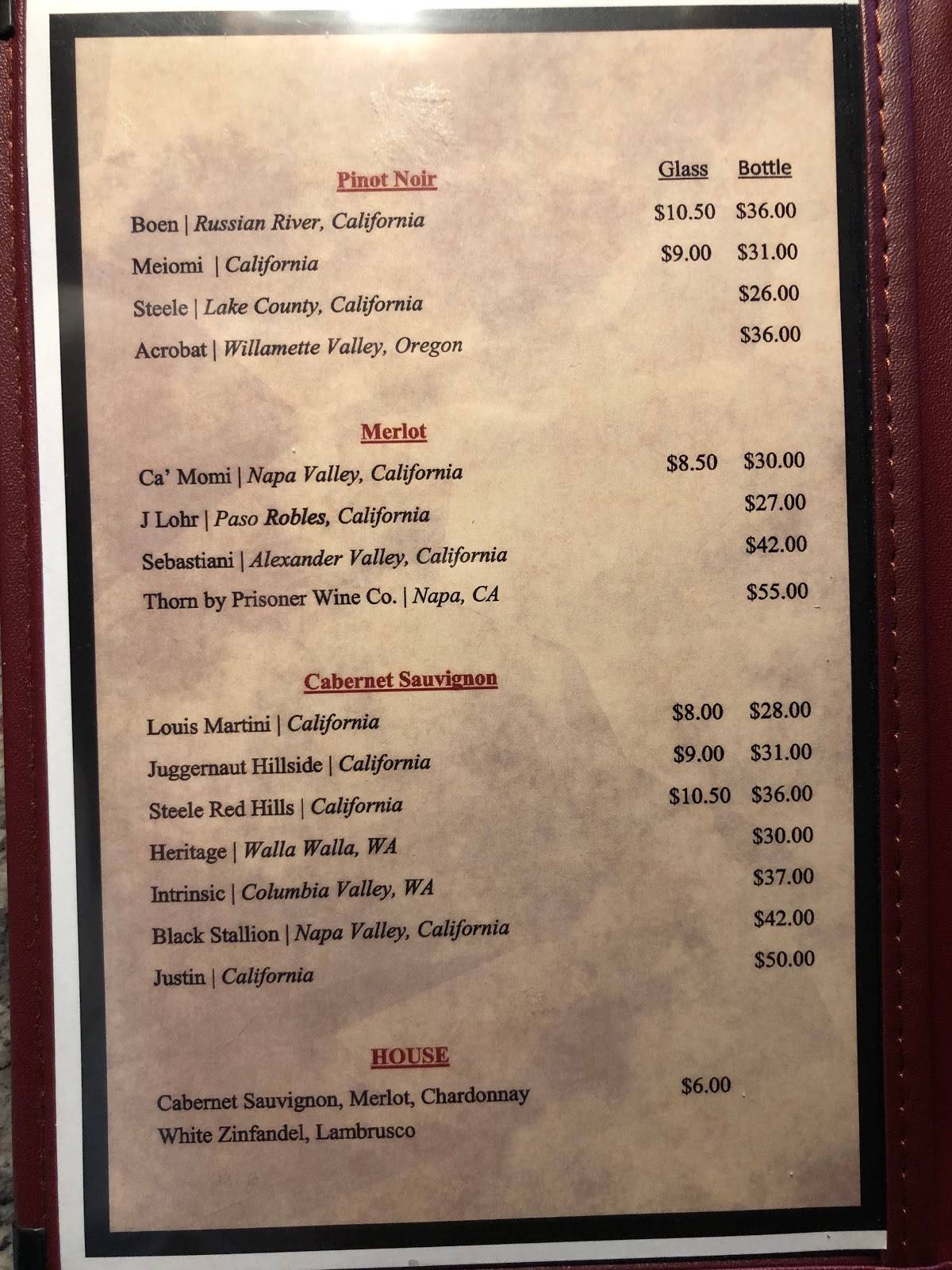Menu at Lydia's Supper Club, Butte