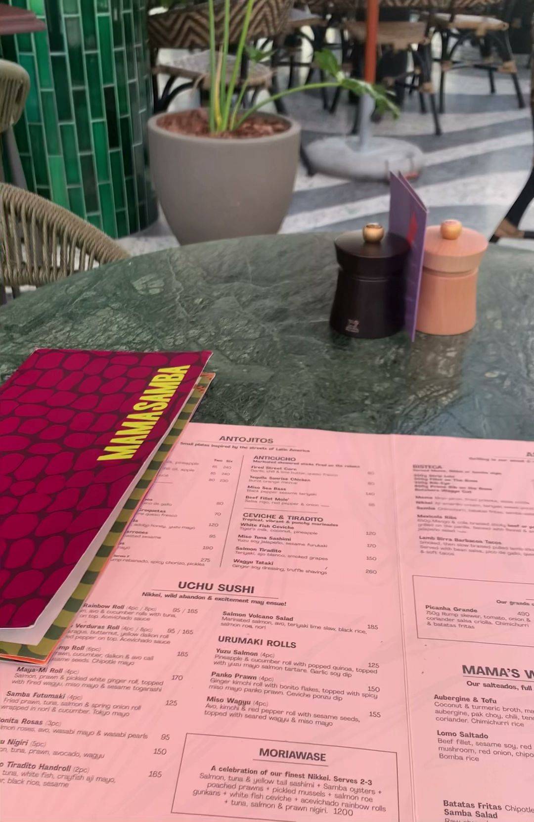 Menu at MAMASAMBA pub & bar, Johannesburg