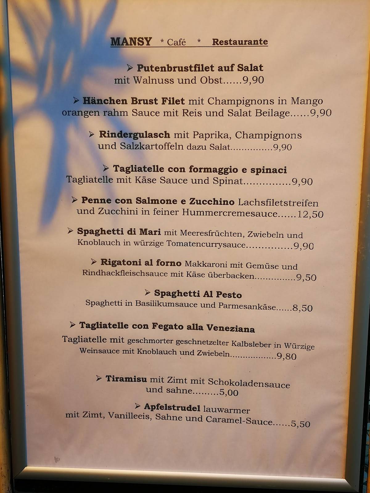 Speisekarte von MANSY Restaurant, Berlin, Potsdamer Str. 99