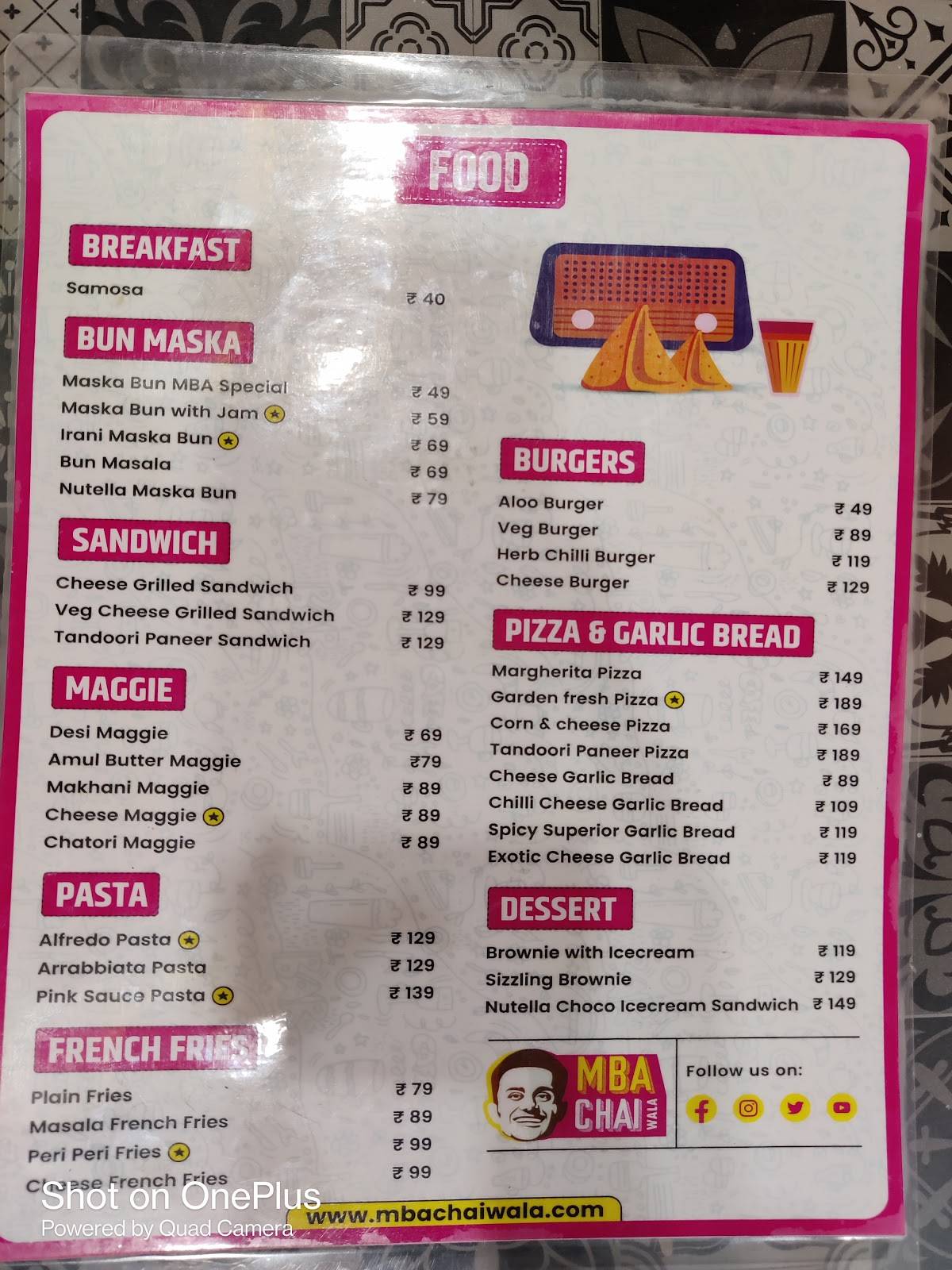 Menu at MBA CHAI WALA KOTA, Kota, Near Allen Sammunat
