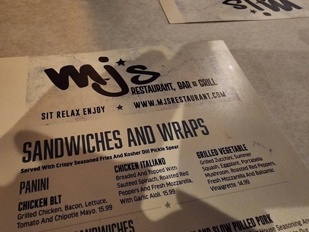 Menu at MJ's Restaurant Bar & Grill, Spotswood