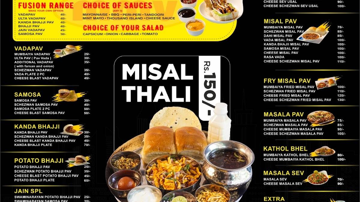 Menu at MMV Mumbaiya Misal and Vadapav Bhaduatnagar, Ahmedabad