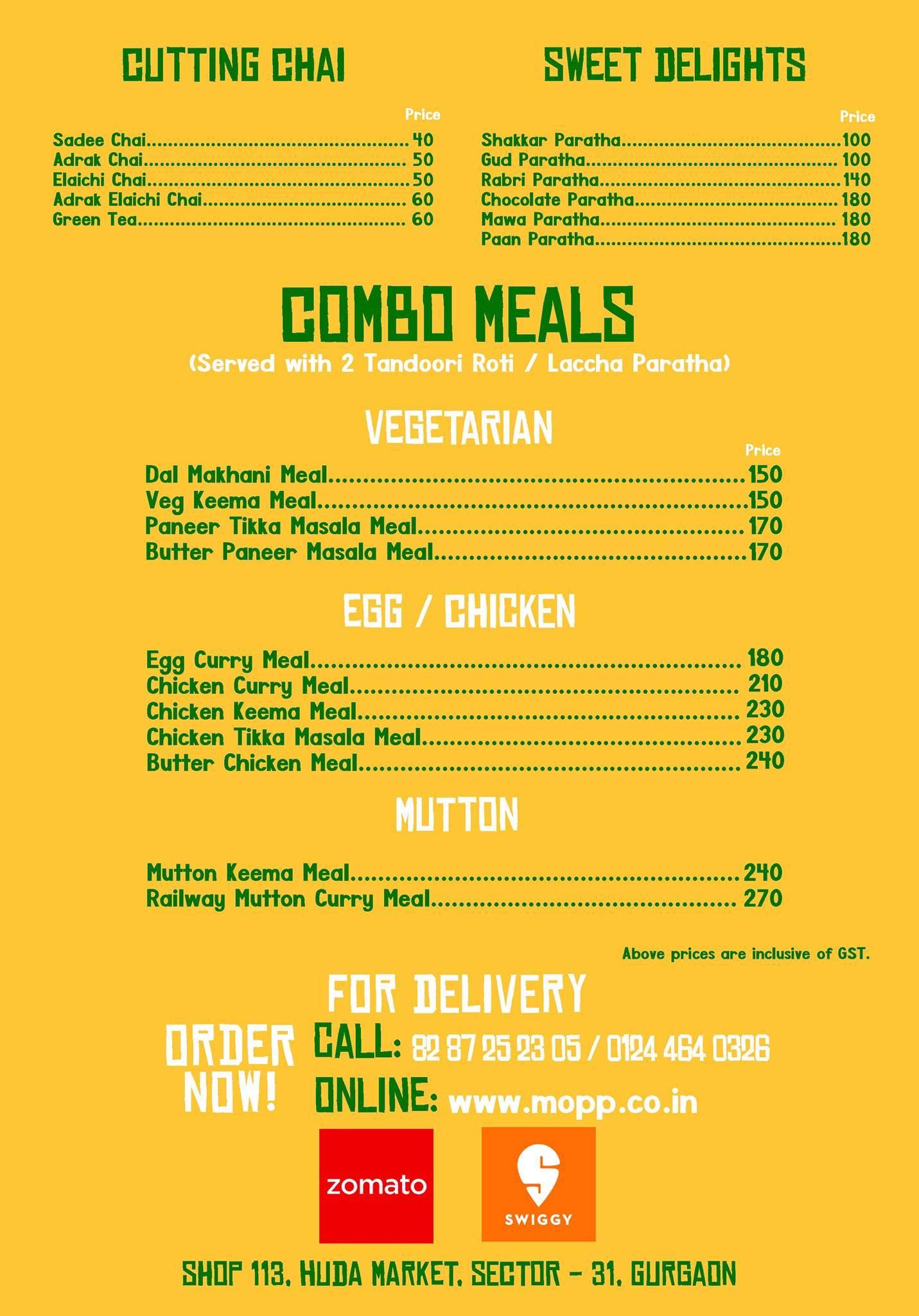 Menu at MOPP - Mad Over Parathas & Pakodas, Gurugram, Huda Market