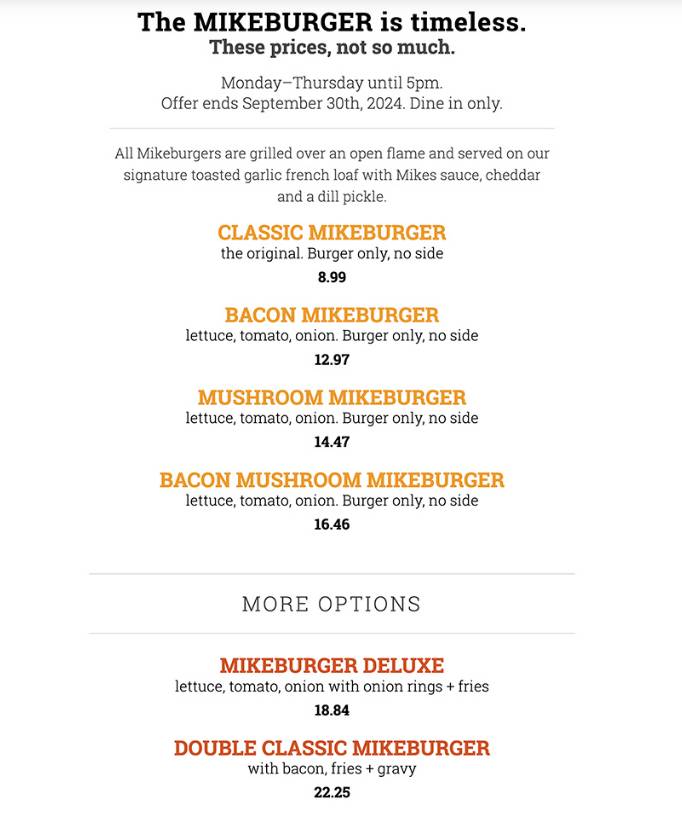 Menu at MR MIKES SteakhouseCasual, Coquitlam, Lougheed Hwy. Ste 32