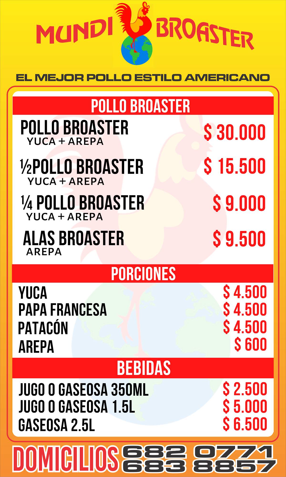 Menu at MUNDI BROASTER restaurant, Bogotá