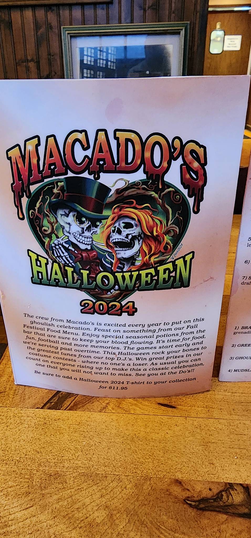 Menu at Macado's restaurant, Marion