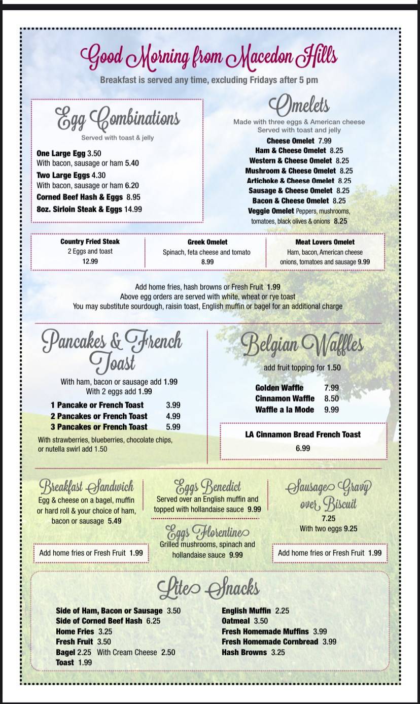 Menu at Macedon Hills Family Restaurant, Macedon