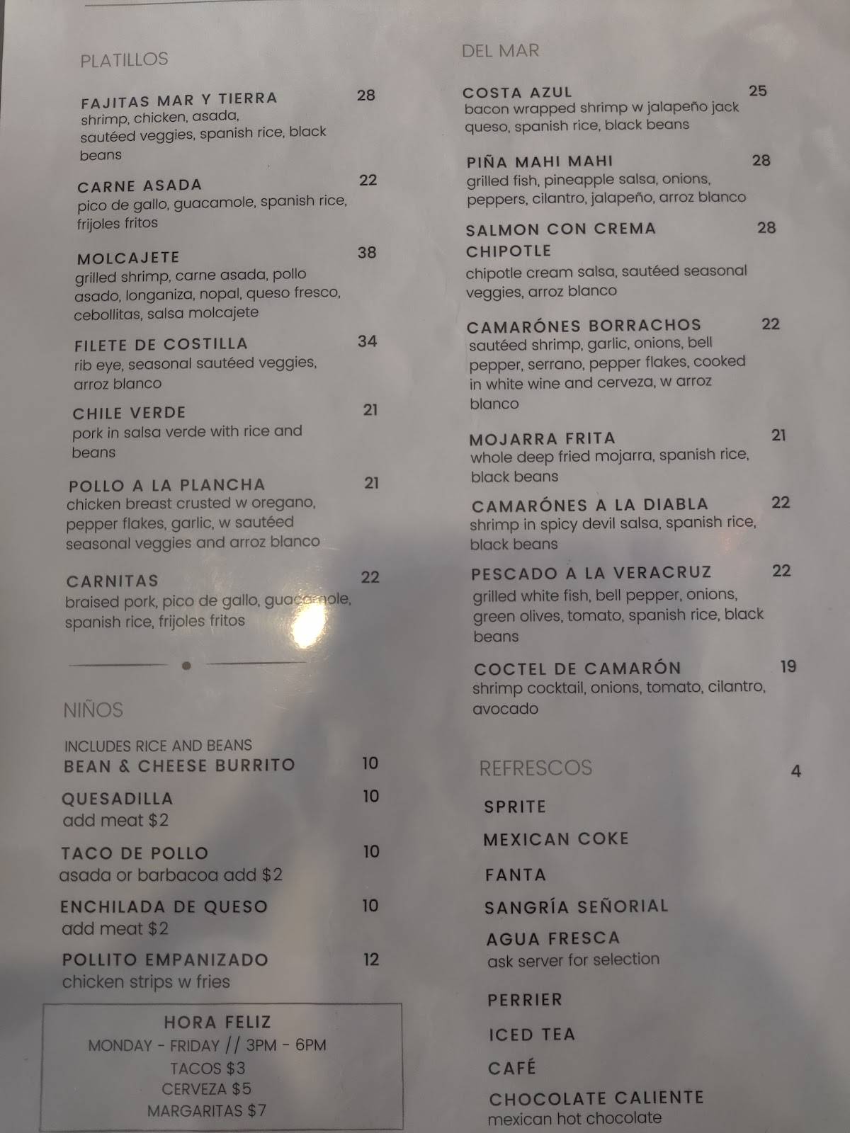 Menu at Maderos Cocina Mexicana restaurant, Redondo Beach
