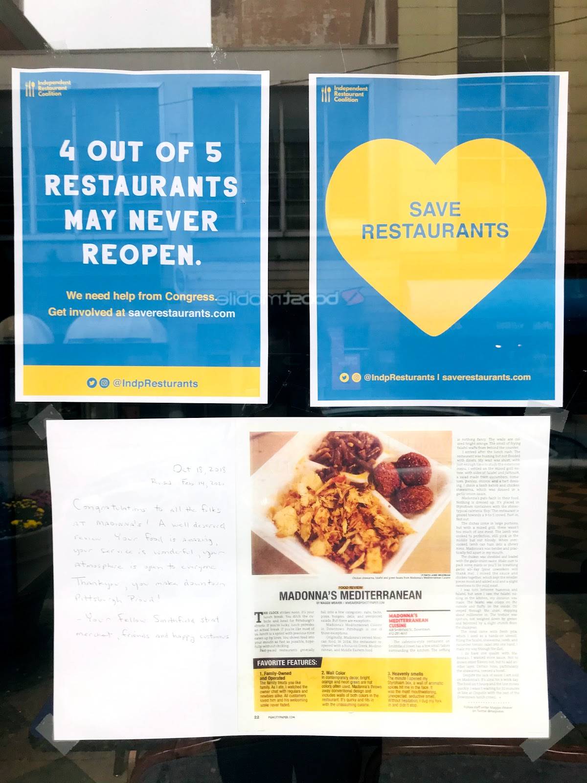 Menu at Madonna's Mediterranean Cuisine restaurant, Pittsburgh