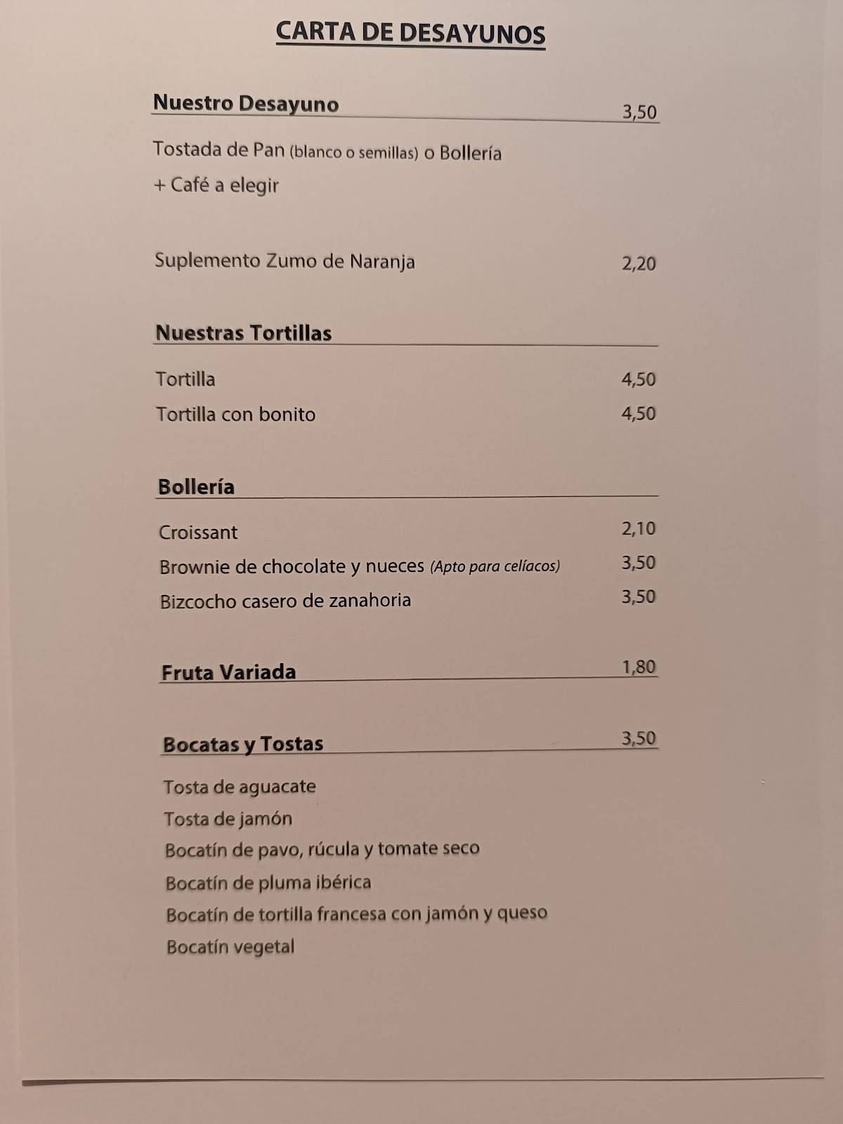 Carta del restaurante La Maruca, Madrid, P.º del la Castellana