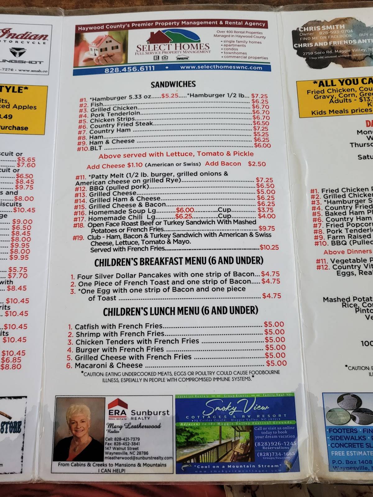 Menu at Country Vittles Family Style Restaurant, Maggie Valley