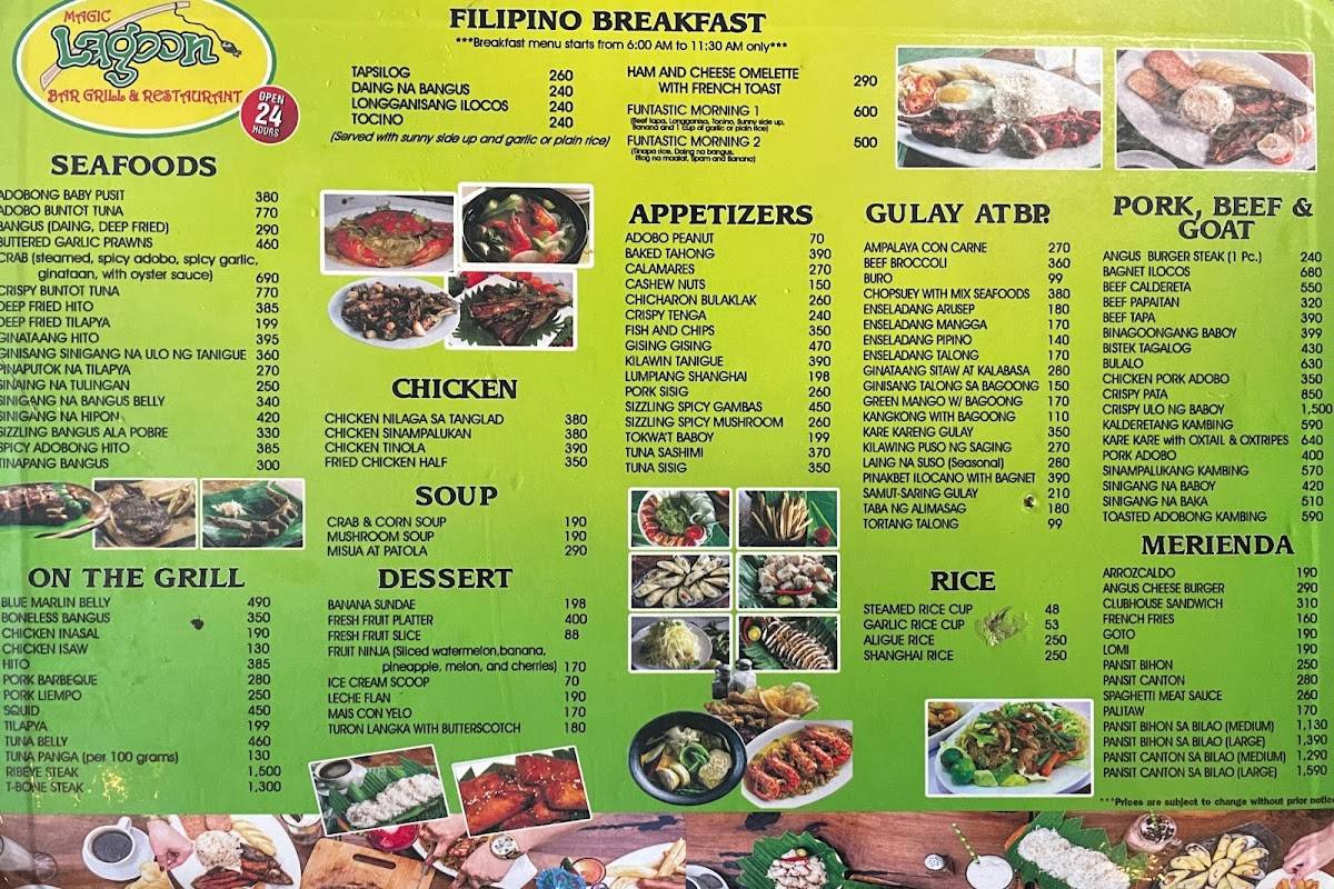 Menu at Magic Lagoon Bar, Subic Bay Freeport Zone, Bldg. 716