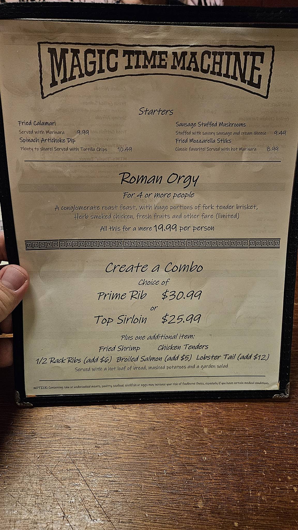 Carta del pub y bar Magic Time Machine, San Antonio