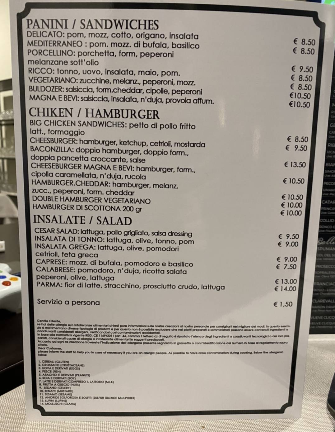 Menu au Magna e Bevi, Rome