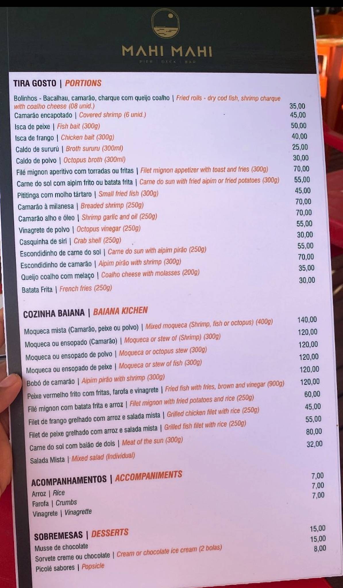 Menu em Mahi Mahi Bar e Restaurante, Salvador