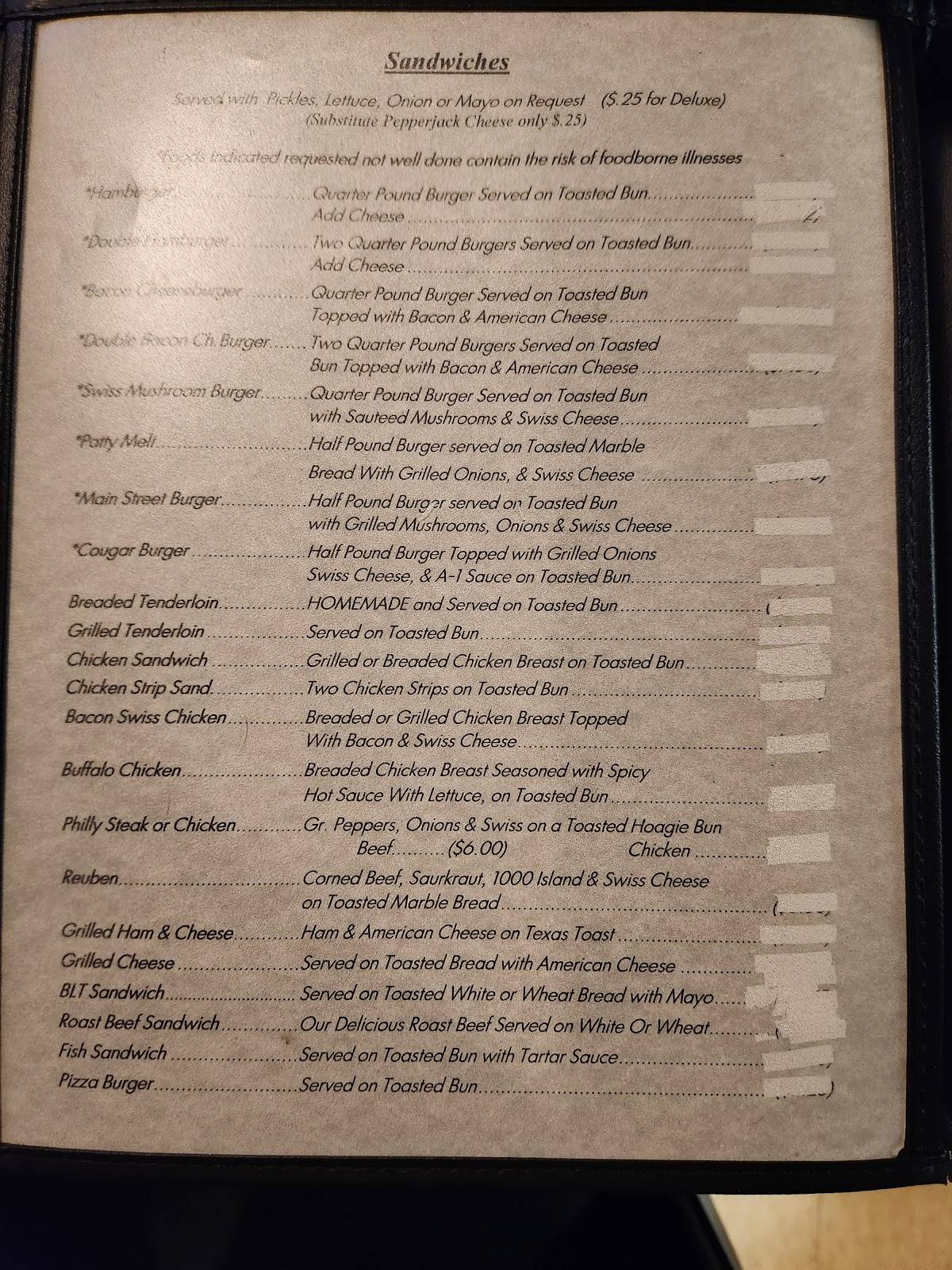 Menu at Main Street Bar & Grill, Massena