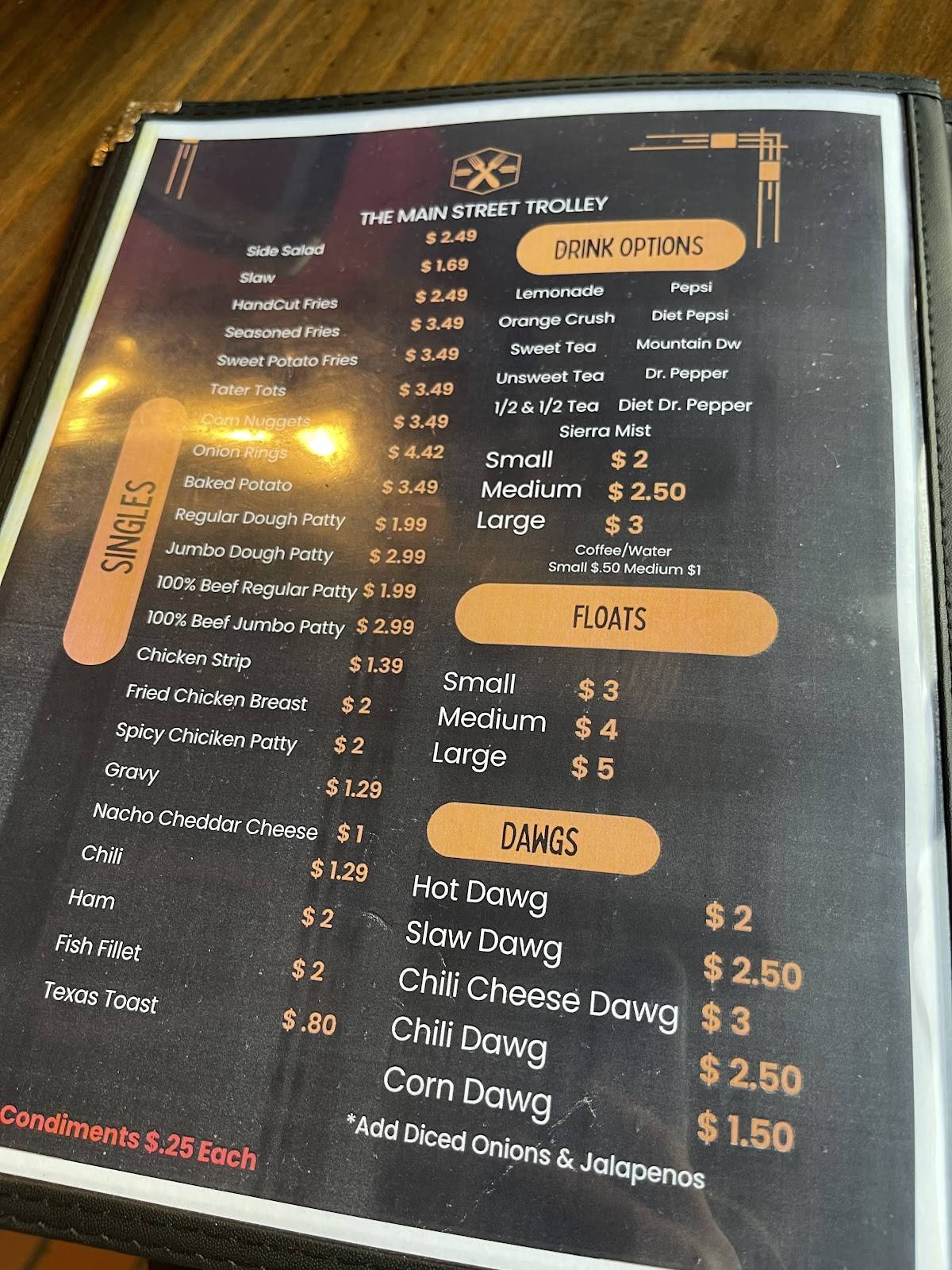 Menu at Main Street Trolley restaurant, Ecru, 222 Main St