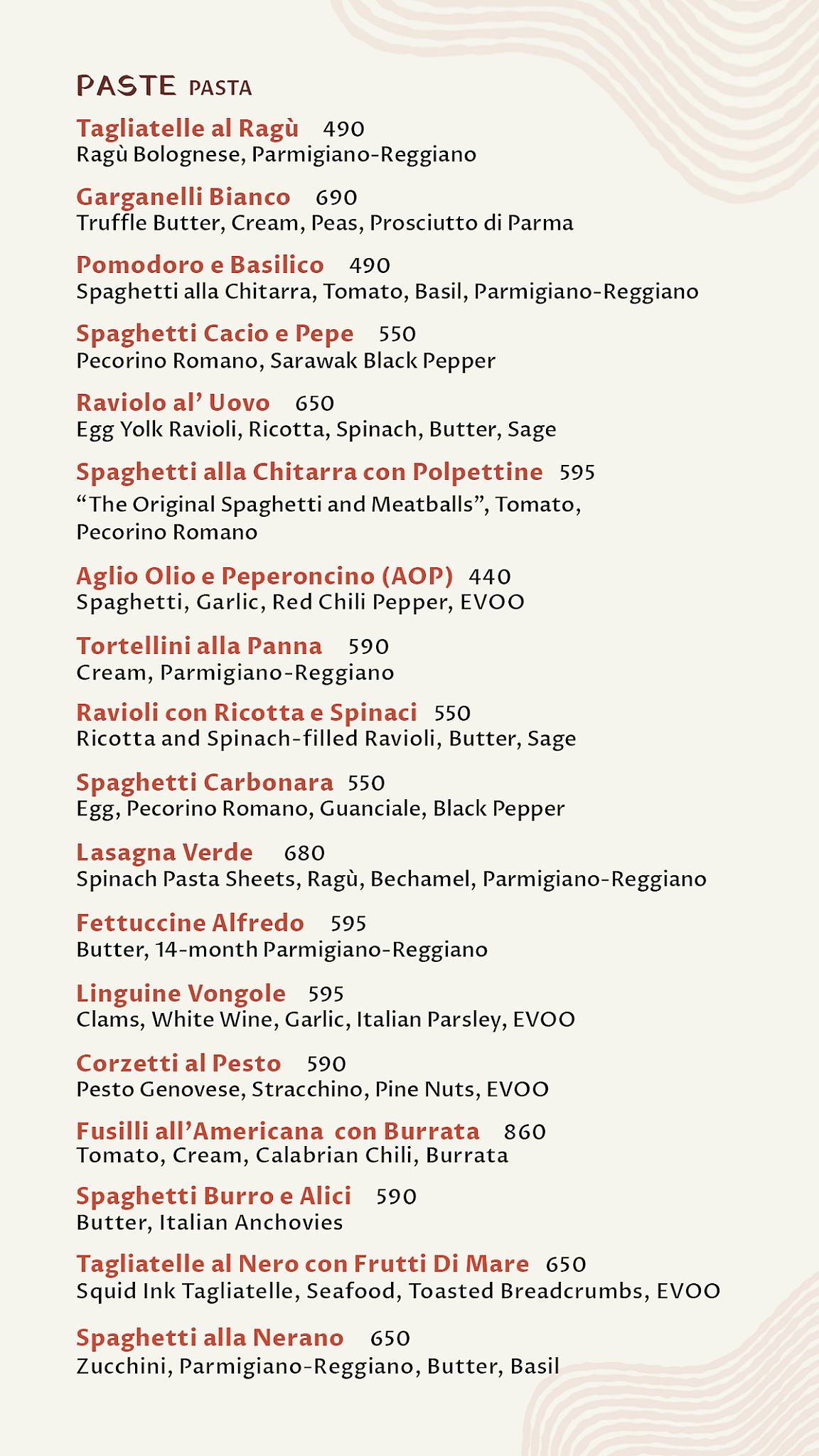 Menu at a mano Rockwell pizzeria, Makati