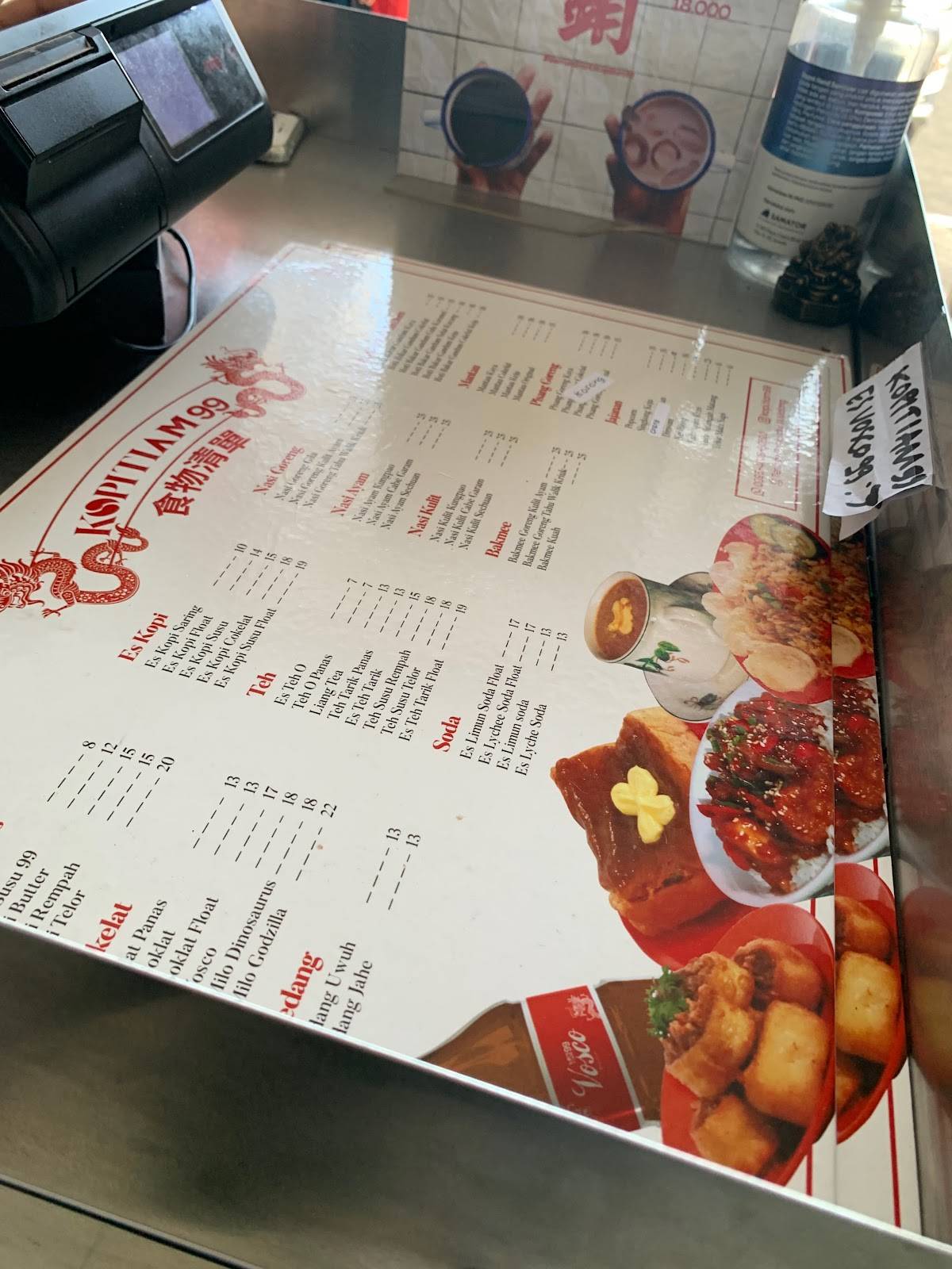 Menu at Kopitiam 99 restaurant, Malang