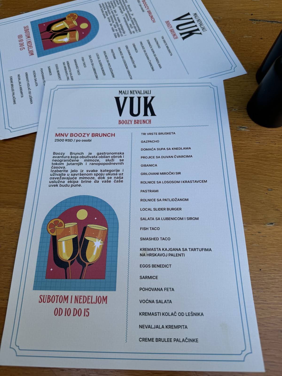 Menu at Mali Nevaljali Vuk restaurant, Belgrade