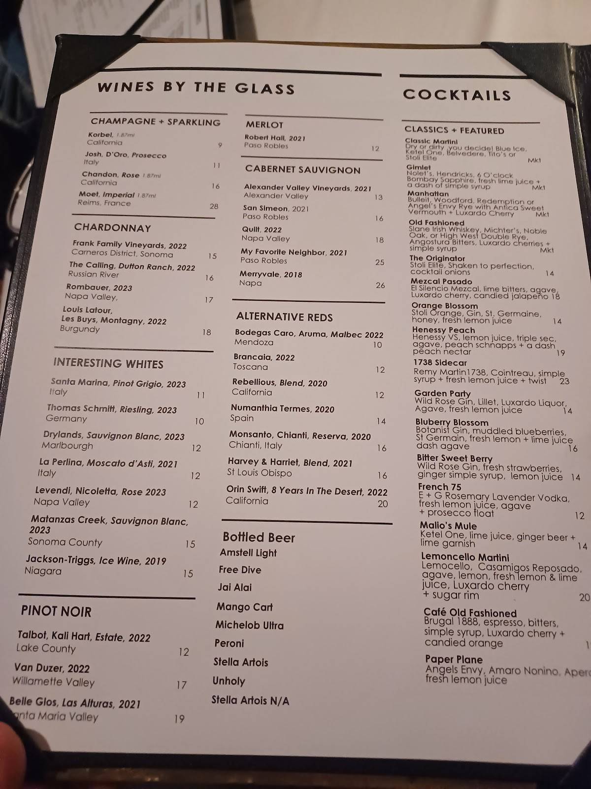Menu at Malio's steakhouse, Tampa