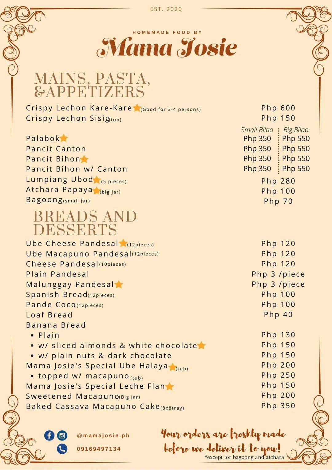 Menu at Mama Josie restaurant, Cainta