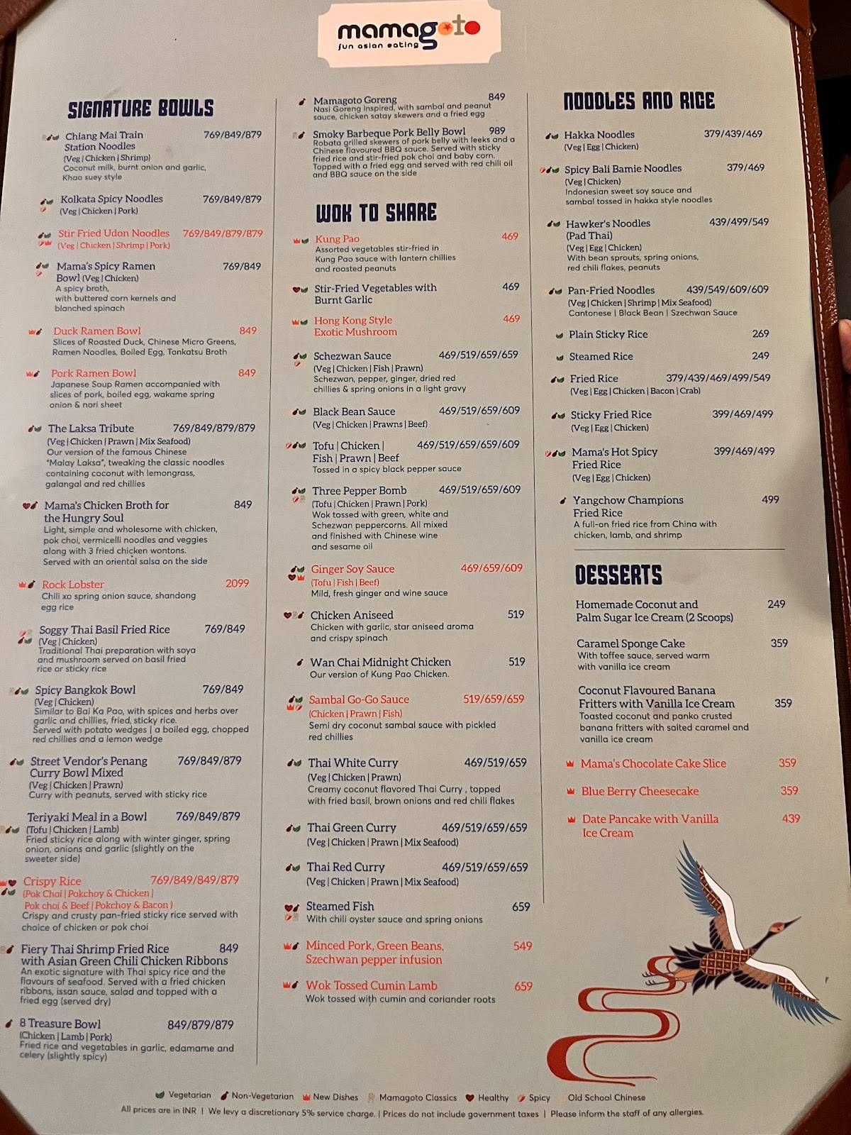 Menu at Mamagoto X Lucky Cat Bar, Panaji