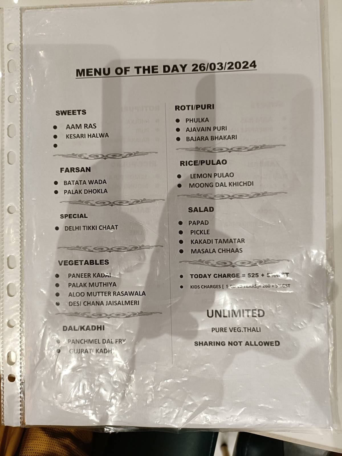 Menu at Manbhavan Premium Thali Restaurant Best Gujarati and Rajasthani ...