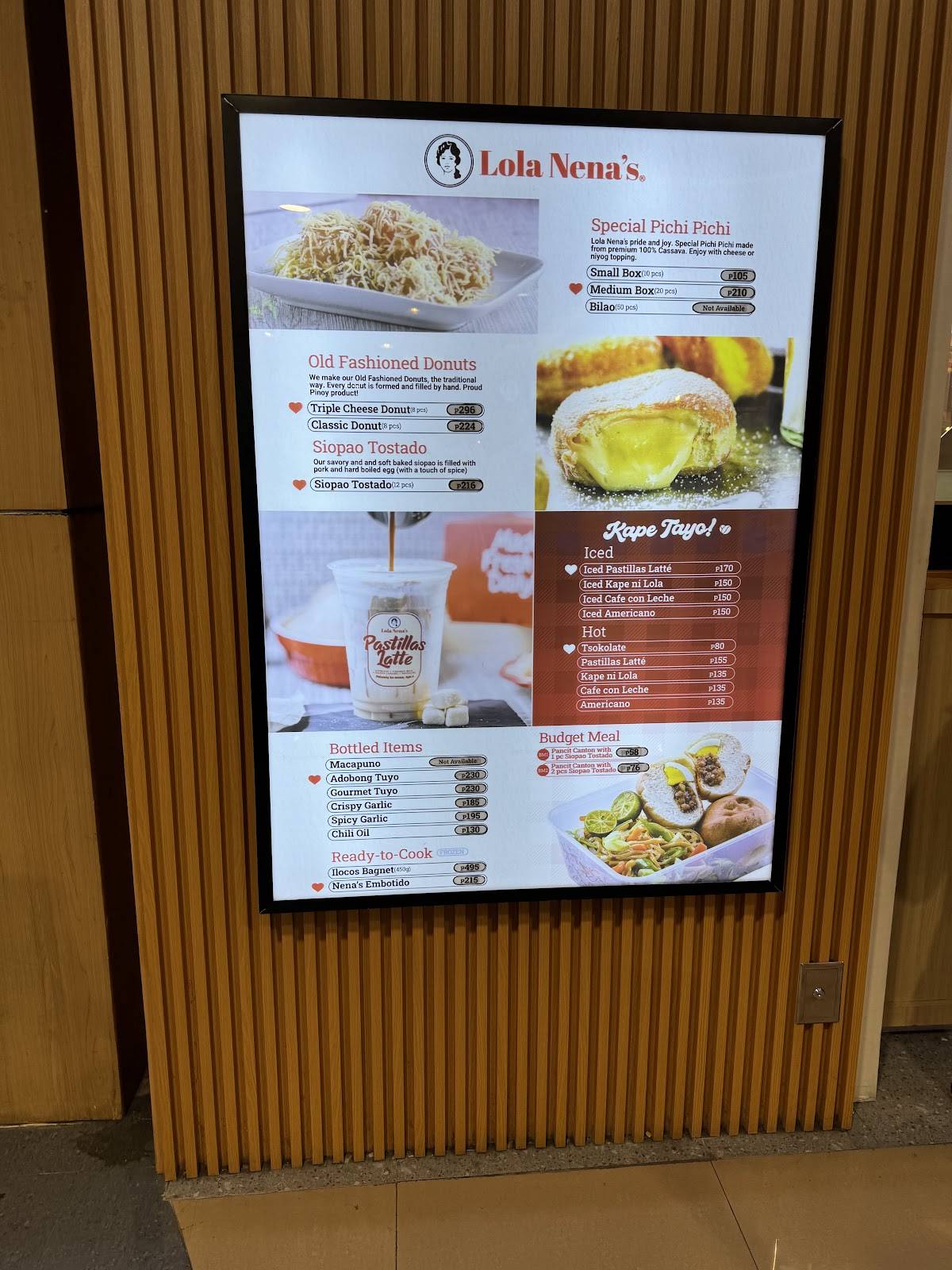Menu at Lola Nena's SM Megamall, Mandaluyong