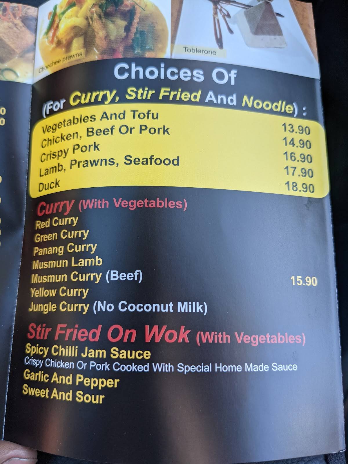 Menu at Manee Thai Cuisine restaurant, Minto