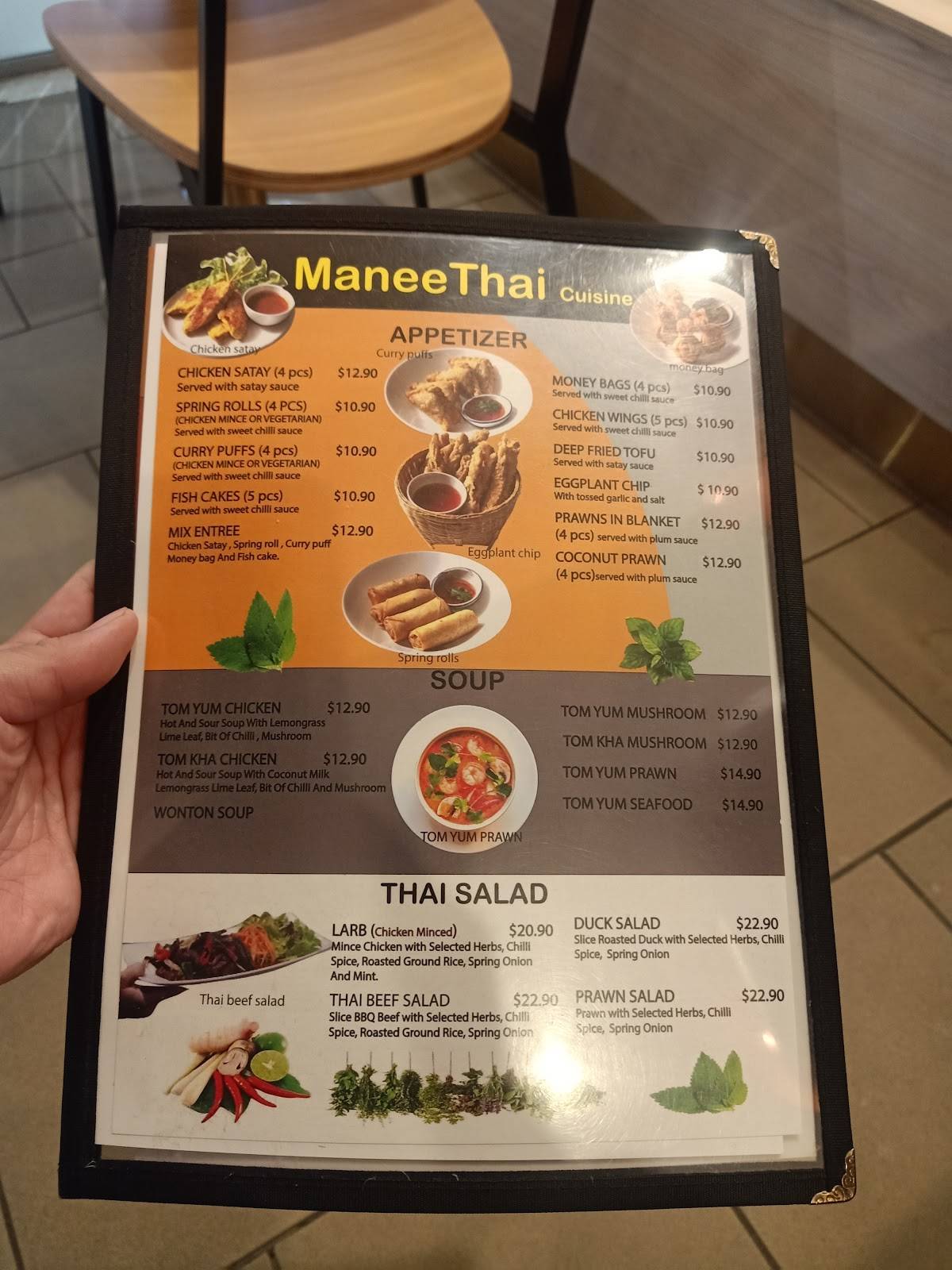 Menu at Manee Thai Cuisine restaurant, Minto