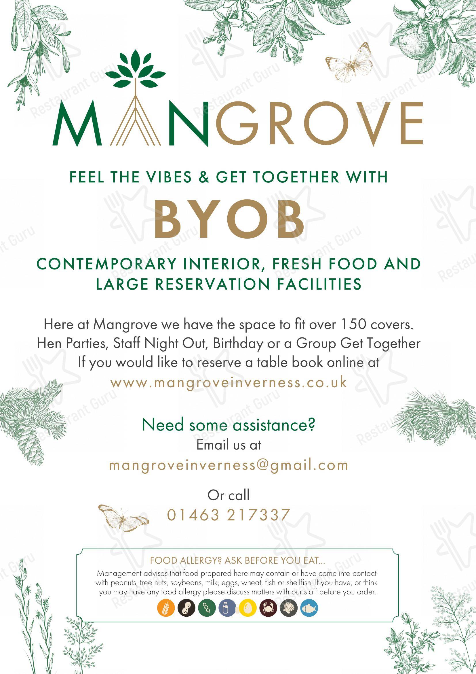 Menu at Mangrove restaurant, Inverness
