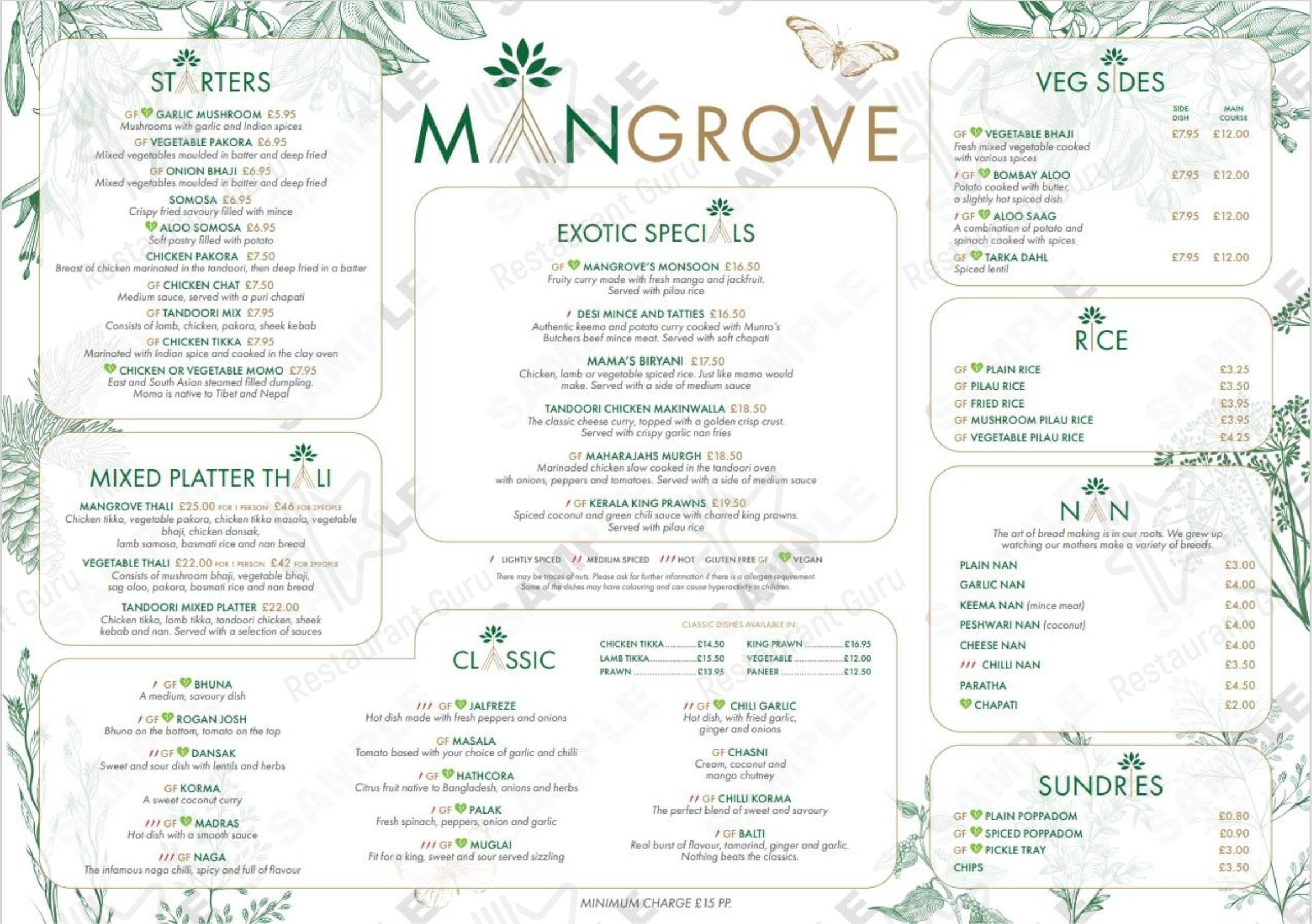 Menu at Mangrove restaurant, Inverness