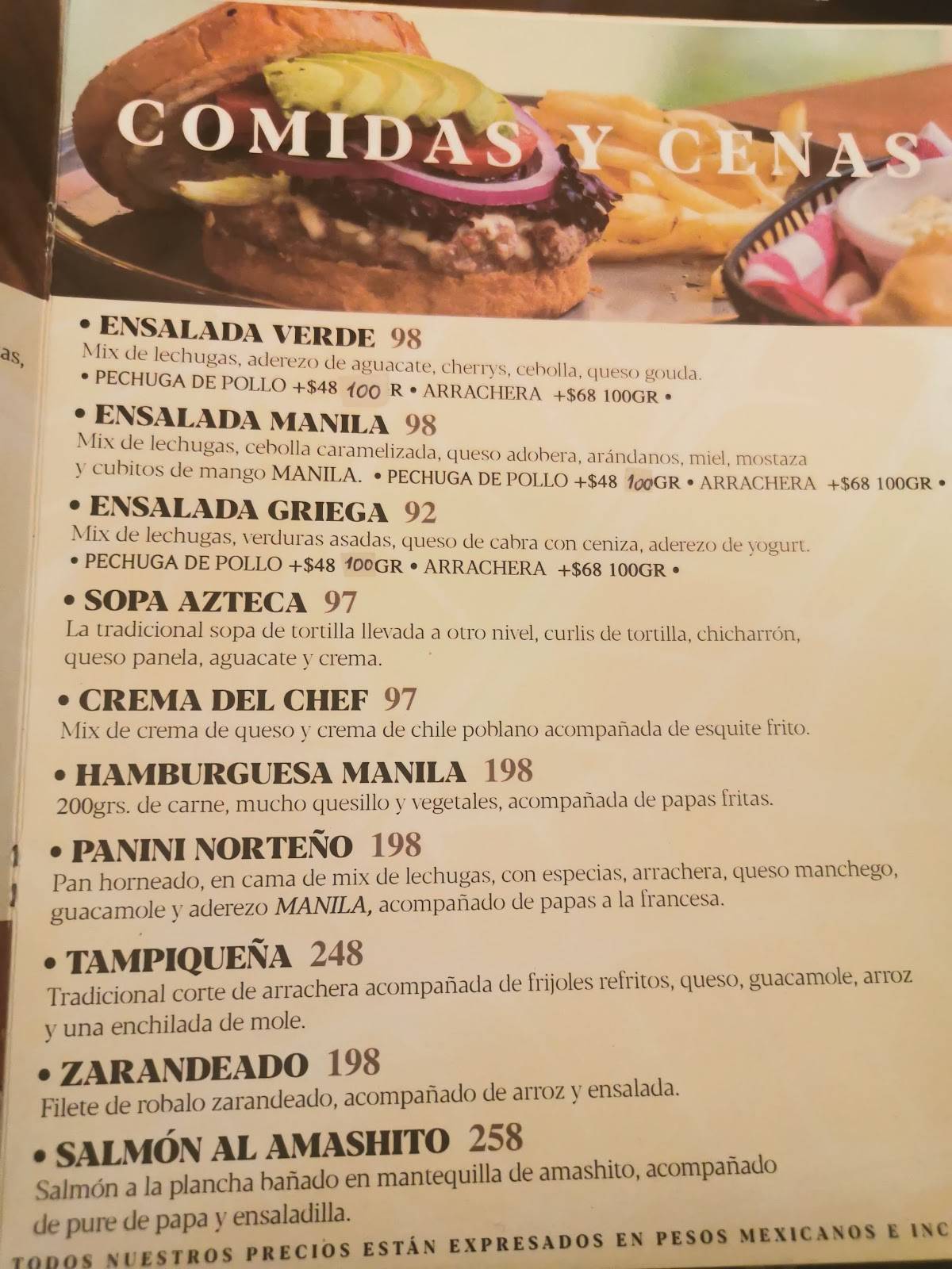 Carta del restaurante Manila Garden, Villahermosa